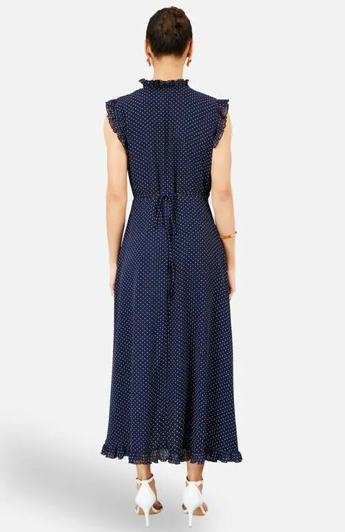 YUMI Polka Dot Midi Wrap Dress