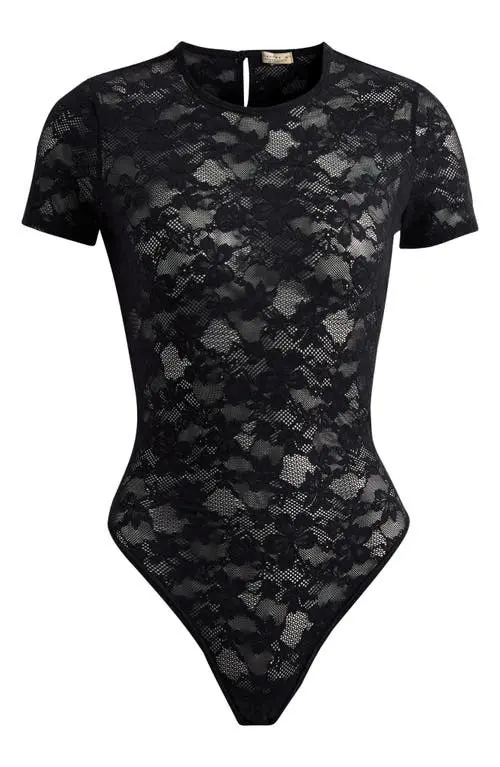 FLEUR DU MAL Short Sleeve Lace Bodysuit - Black