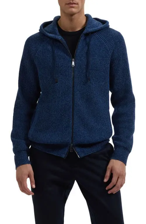 Bugatchi Wool & Cotton Full Zip Hoodie - Navy