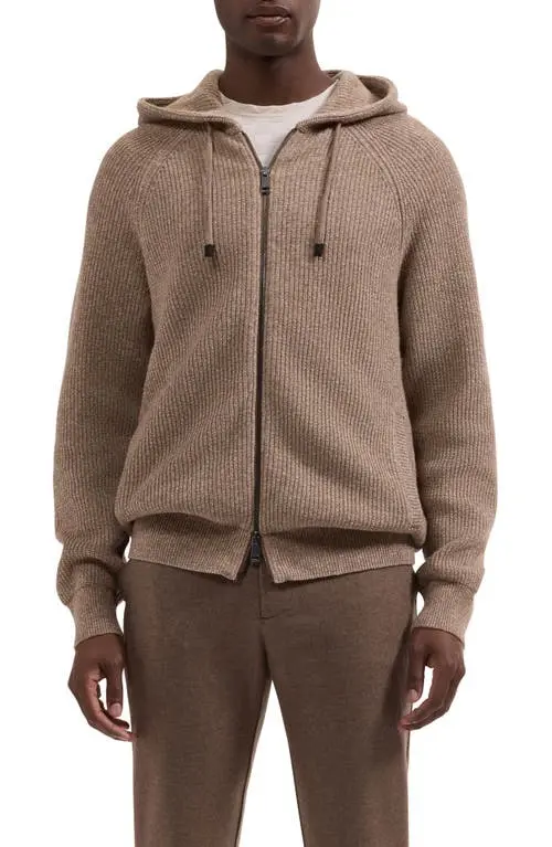 Bugatchi Wool & Cotton Full Zip Hoodie - Tobacco