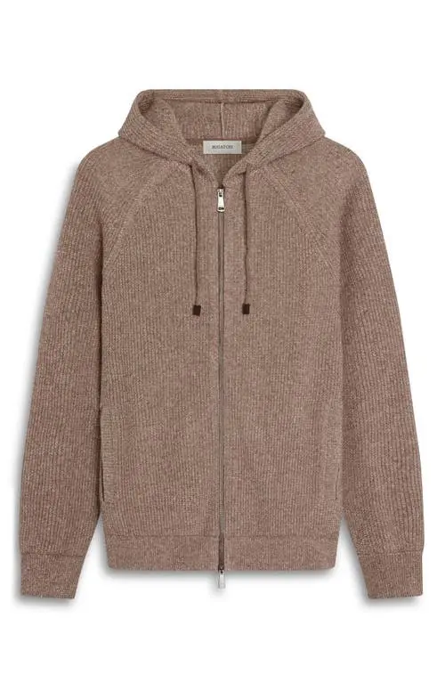 Bugatchi Wool & Cotton Full Zip Hoodie - Tobacco