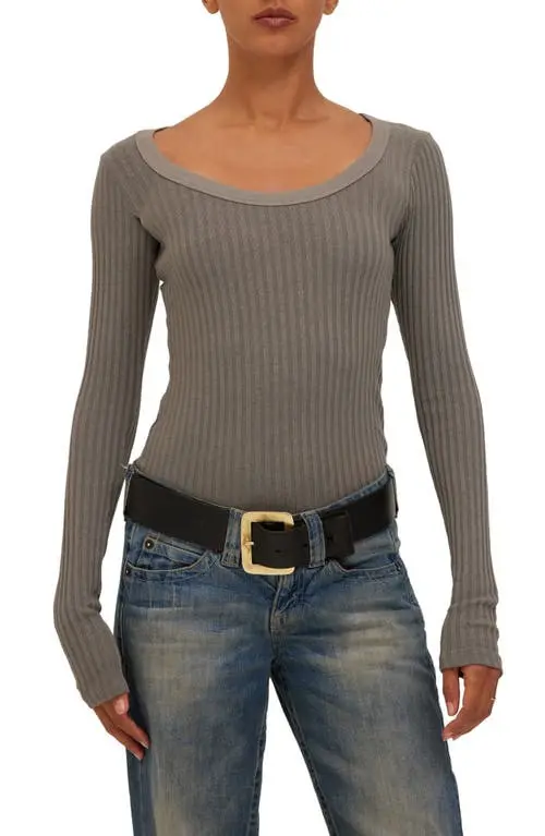 PROJECT SOCIAL T Ribbed Scoop Neck Long Sleeve Top - Slate