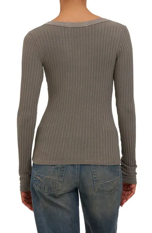 PROJECT SOCIAL T Ribbed Scoop Neck Long Sleeve Top - Slate
