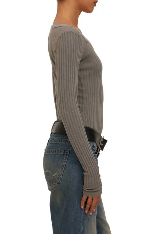PROJECT SOCIAL T Ribbed Scoop Neck Long Sleeve Top - Slate
