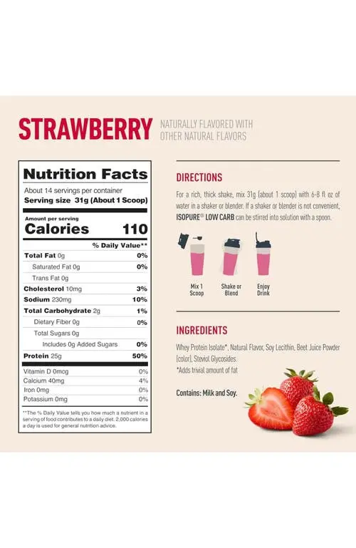 ISOPURE Low Carb High Protein Strawberry Whey Isolate Powder