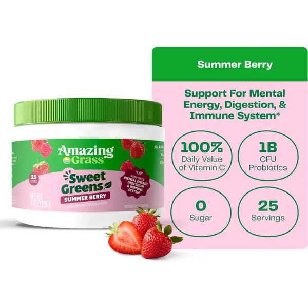 AMAZING GRASS Sweet Greens Superfood Powder Summer Berry 25 Servings - None