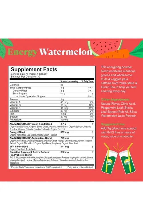 AMAZING GRASS Greens Blend Energy Watermelon Superfood Powder