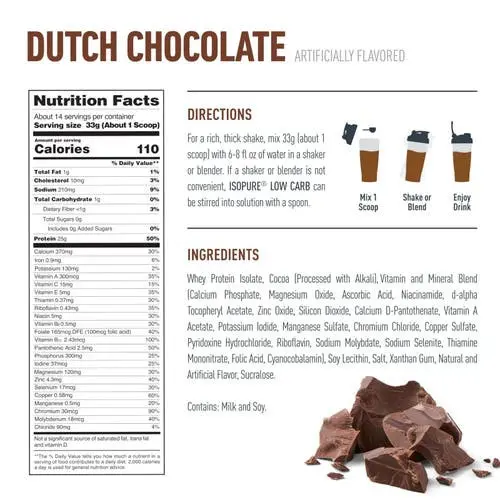 ISOPURE Low Carb Pure Whey Isolate Protein Powder Dutch Chocolate