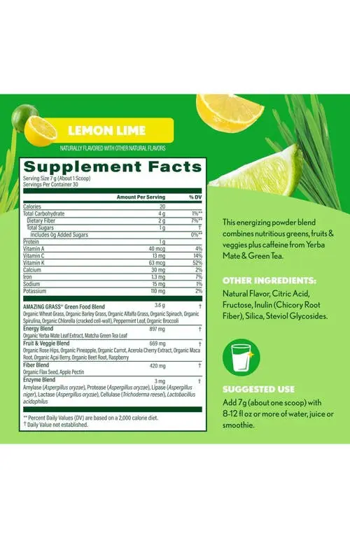 AMAZING GRASS Greens Blend Superfood Energy Lemon-lime Powder