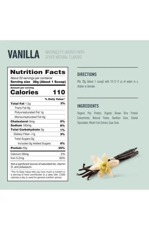 ISOPURE Plant-based Protein Powder Vanilla 20g Pea Brown Rice