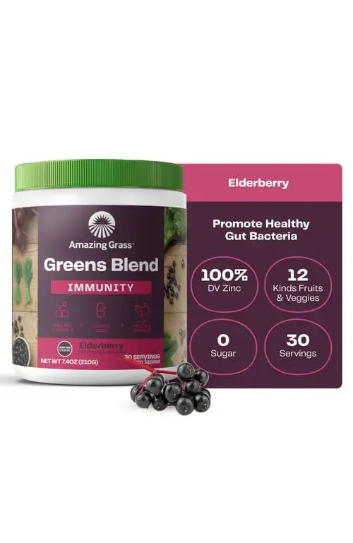 AMAZING GRASS Greens Blend Immunity Powder Elderberry Superfood Supplement 7.4 Oz - None