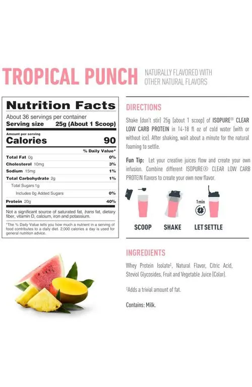 ISOPURE Infusions Clear Whey Protein Isolate Powder Tropical Punch