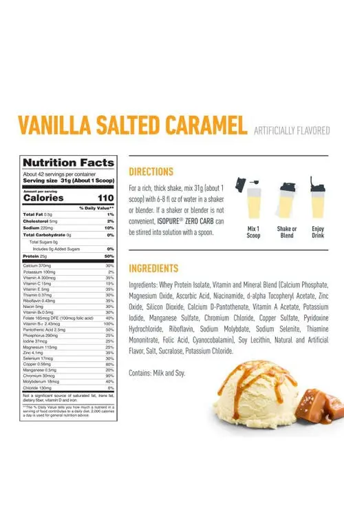 ISOPURE Zero Carb High Protein Powder Vanilla Salted Caramel