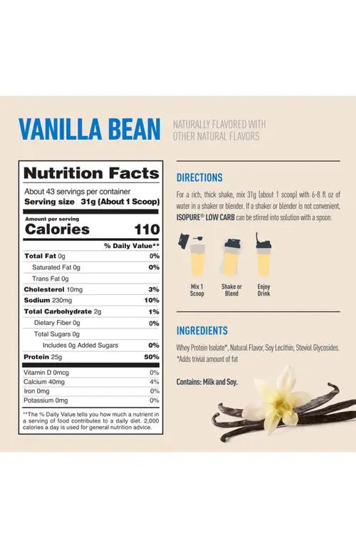 ISOPURE Low Carb Naturally Sweetened Vanilla Protein Powder
