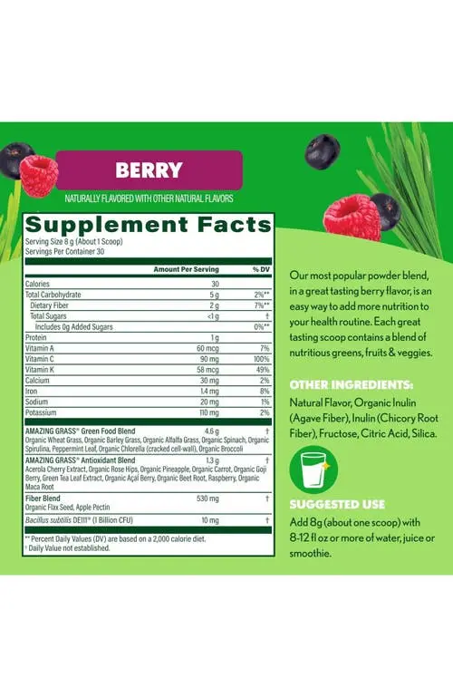 AMAZING GRASS Green Superfood Powder Berry Nutritious Supplement