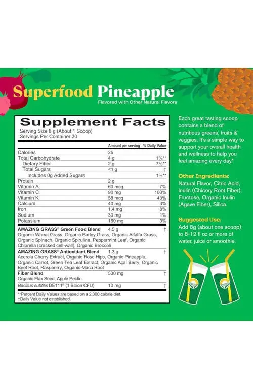 AMAZING GRASS Greens Blend Superfood Pineapple Powder Mix