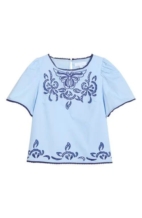 SUGARLIPS Jocie Embroidered Puff Sleeve Top - Light-blue