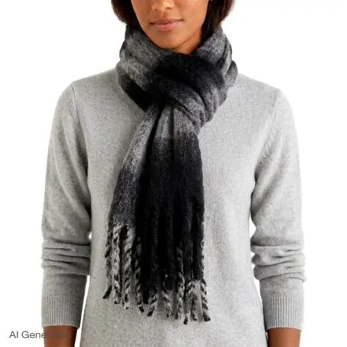 Rebecca Minkoff Brushed Acrylic Striped Blanket Scarf With Fringe - Black