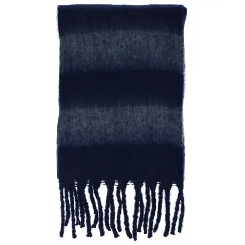 Rebecca Minkoff Brushed Acrylic Striped Blanket Scarf With Fringe - Navy