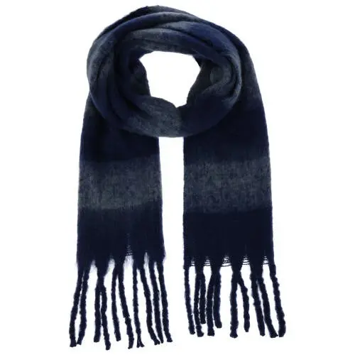 Rebecca Minkoff Brushed Acrylic Striped Blanket Scarf With Fringe - Navy
