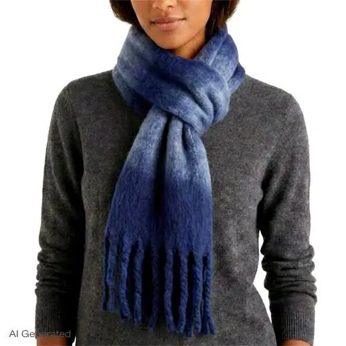 Rebecca Minkoff Brushed Acrylic Striped Blanket Scarf With Fringe - Navy