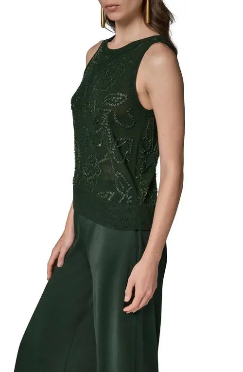 Donna Karan New York Sleeveless Beaded Floral Knit Top
