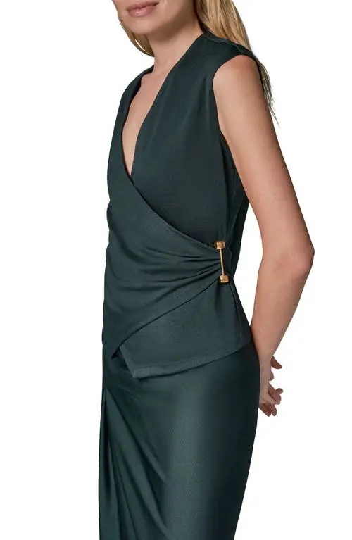 Donna Karan New York Sleeveless Surplice Top With Hardware Accent