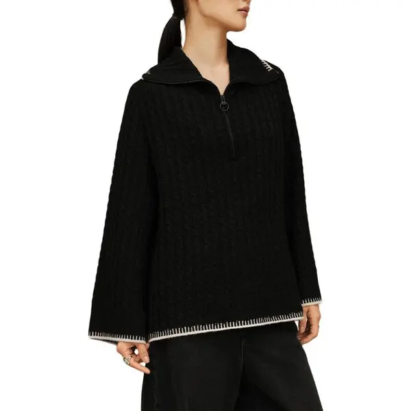UGG Rylynn Quarter Zip Cable Knit Sweater - Black