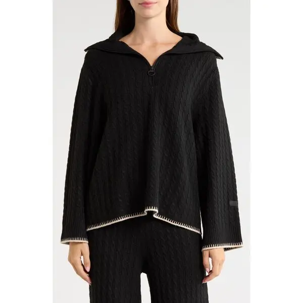 UGG Rylynn Quarter Zip Cable Knit Sweater - Black