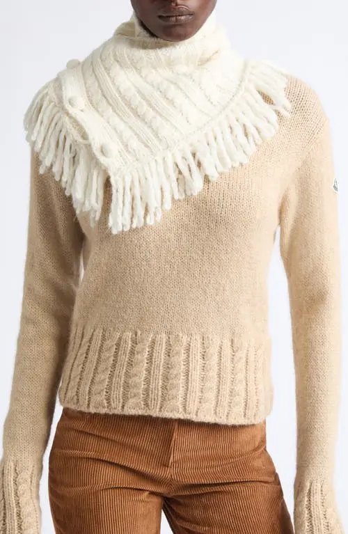 Moncler Fringe Alpaca & Wool Blend Cabled Rib Scarf - White