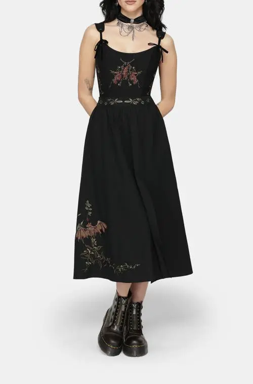 DISTURBIA Oren Bat Embroidered Midaxi Skirt