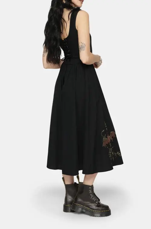 DISTURBIA Oren Bat Embroidered Midaxi Skirt