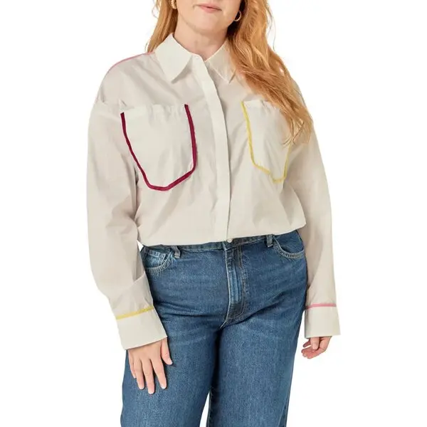 English Factory Cotton-blend Boxy Fit Shirt With Contrast Piping