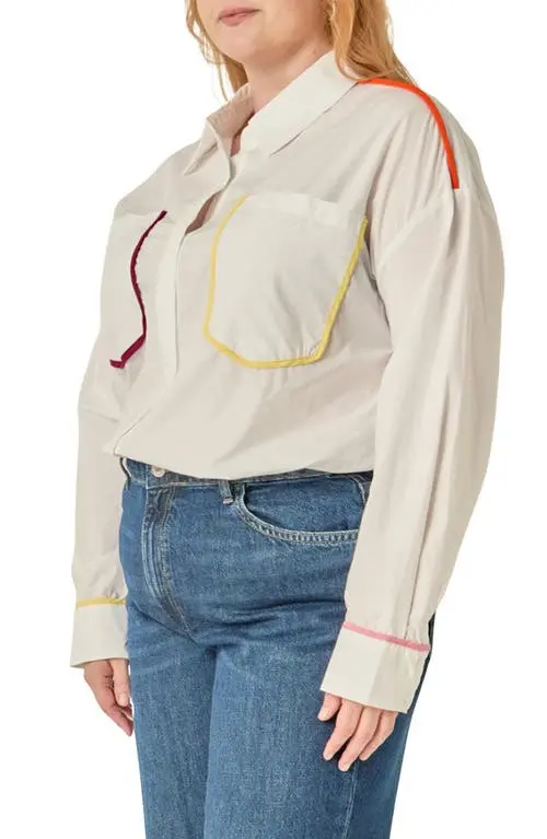 English Factory Cotton-blend Boxy Fit Shirt With Contrast Piping