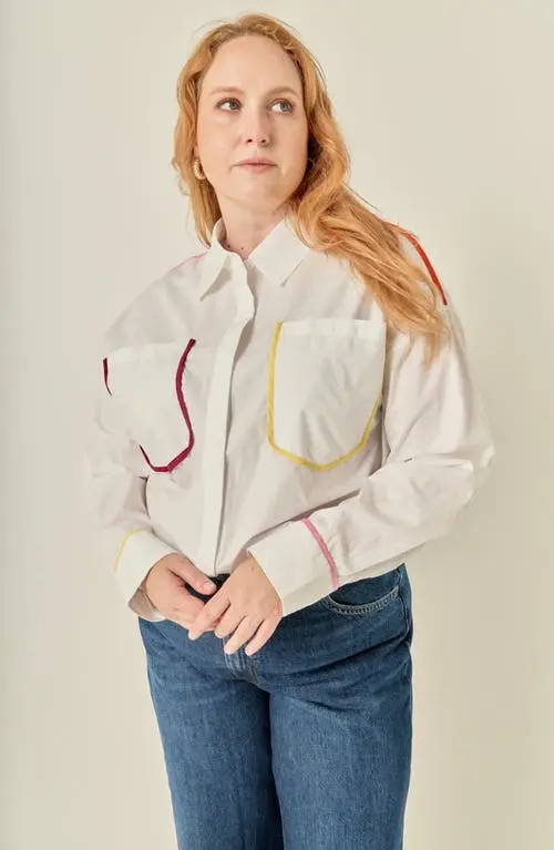 English Factory Cotton-blend Boxy Fit Shirt With Contrast Piping