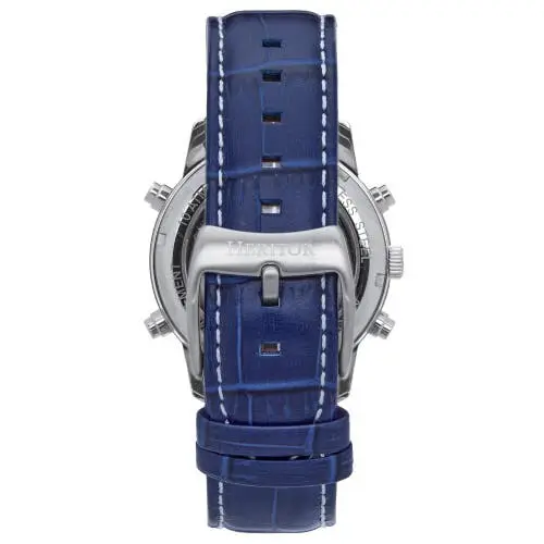 HERITOR AUTOMATIC Wilhelm Day-date Semi Skeleton Automatic Watch W/ Leather Band - Blue