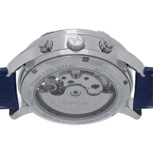 HERITOR AUTOMATIC Wilhelm Day-date Semi Skeleton Automatic Watch W/ Leather Band - Blue