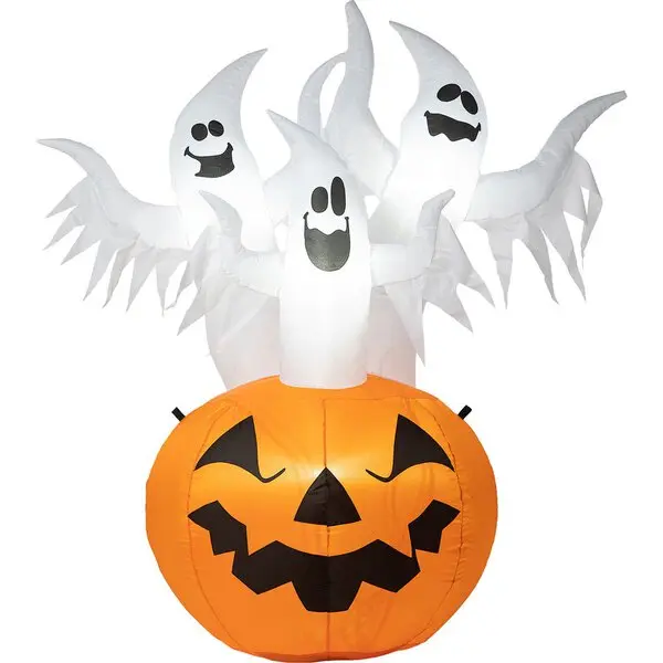 GLITZHOME 6ft Lighted Ghosts In Jack-o-lantern Pumpkin Inflatable Decor