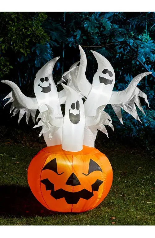 GLITZHOME 6ft Lighted Ghosts In Jack-o-lantern Pumpkin Inflatable Decor
