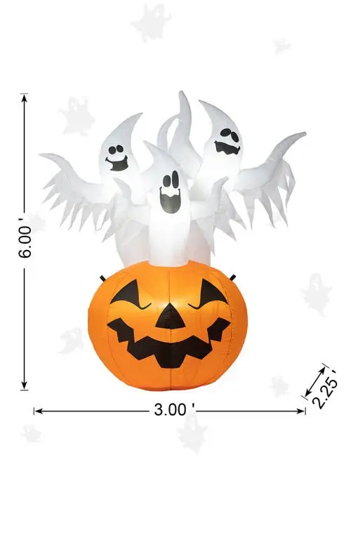 GLITZHOME 6ft Lighted Ghosts In Jack-o-lantern Pumpkin Inflatable Decor