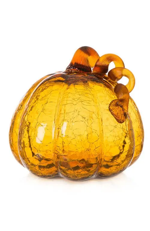 GLITZHOME 7.75"d Amber Crackle Glass Pumpkin - Orange