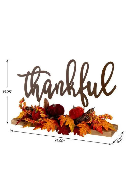 GLITZHOME 24"l Harvest Metal Sign Floral Center Piece