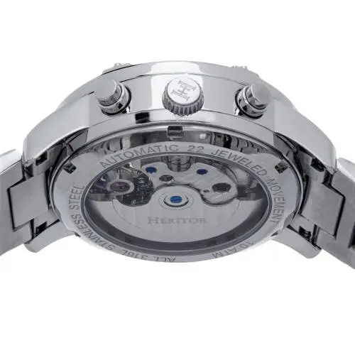 HERITOR AUTOMATIC Wilhelm Day-date Semi Skeleton Automatic Watch W/ Stainless Steel Band - Black