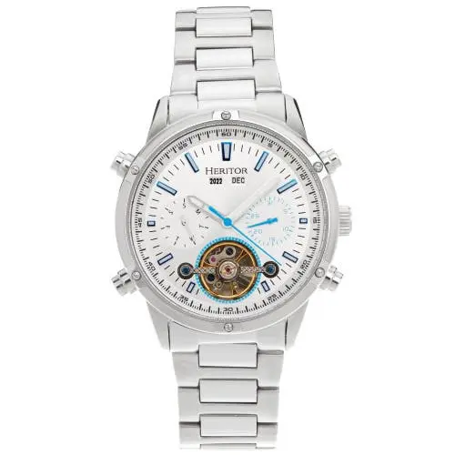 HERITOR AUTOMATIC Wilhelm Day-date Semi-skeleton Watch With Stainless Steel Band - White