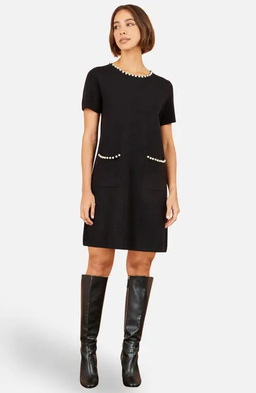 YUMI Embellished Detail Knitted Tunic Dress - Black