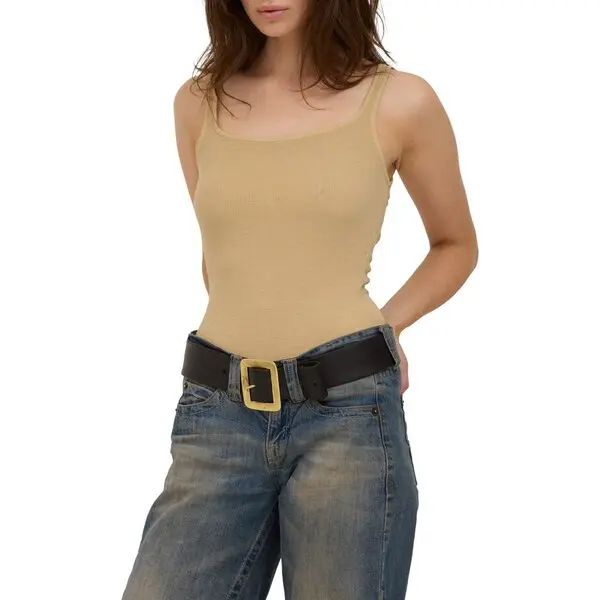 PROJECT SOCIAL T Ribbed Scoop Neck Tank - Camel