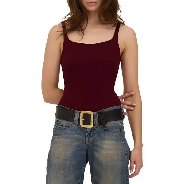 PROJECT SOCIAL T Ribbed Scoop Neck Tank - Dark Cherry