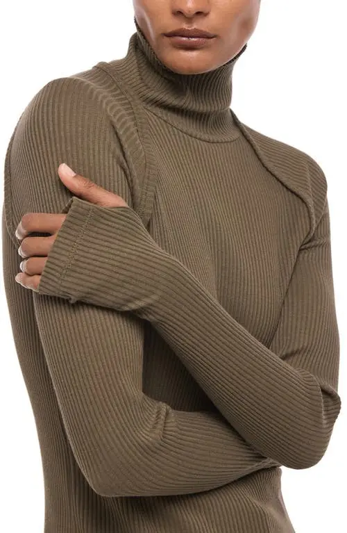 Helmut Lang Layered Rib Turtleneck Top - Kalamata
