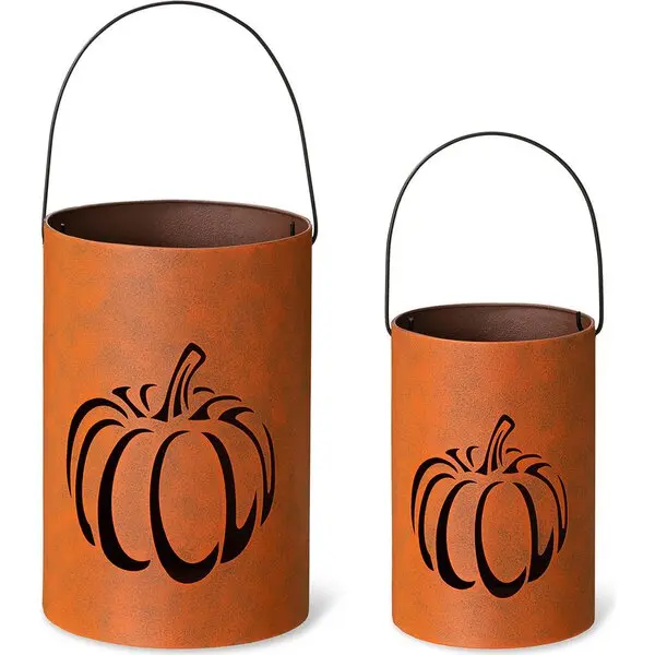 GLITZHOME Set 2 Of Metal Cutout Pumpkin Bucket