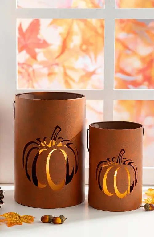 GLITZHOME Set 2 Of Metal Cutout Pumpkin Bucket
